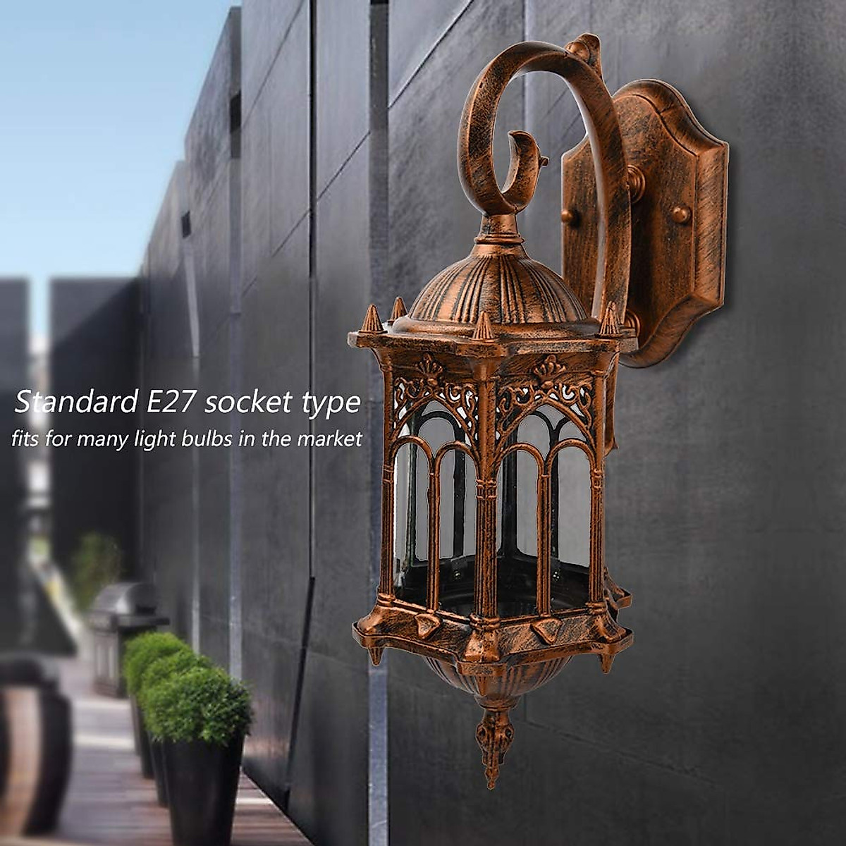 Cocoarm Wall Sconce Vintage Style Wall Mounted Metal Lantern Holder with Glass Lighting Fixture for Indoor Outdoor Home Garden Hallway Decor No Light Source Bronze