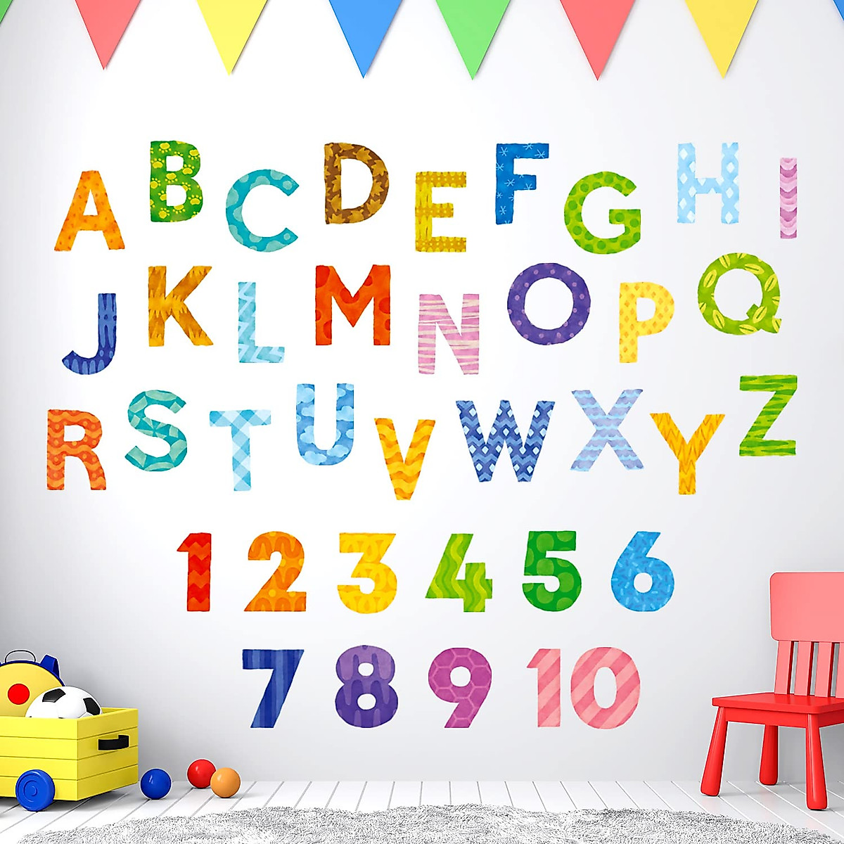 DECOWALL BA-4003 Uppercase Alphabet Letter numbers Kids Wall Stickers Wall Decals Peel and Stick Removable Wall Stickers for Kids Nursery Bedroom Living Room