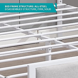 BALUS California King Size Bed Frame, Linen Upholstered Platform Bed Bedroom, Bed Frame with Channel Tufted Headboard, No Box Spring Needed - Light Grey