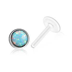 PiercingJ 8-10pcs 16G Stainless Steel + UV Flexible Acrylic Opal Crystal Tragus Retainer Flexible Acrylic Lip Ring Labret Monroe Studs Tragus Helix Cartilage Barbell Earrings