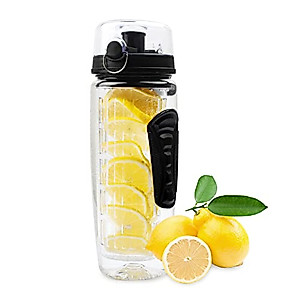 Sihuuu 32 oz Fruit Infuser Water Bottle,Sports Bottle, LeakProof,BPA Free,Drinking Water Bottle for Home, travel,office(Black,960 ML)