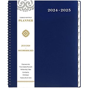 2024-2025 Monthly Planner - Monthly Planner/Calendar 2024-2025, Jul. 2024 - Dec. 2025, 9'' x 11'', 18 Months Planner, Sticky Tabs, Back Pocket - Navy