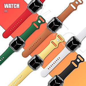 (6 Pack) Sport Band Compatible with Apple Watch Bands 38mm 40mm 41mm 42mm 44mm 45mm 49mm Silicone iWatch Band Ultra 2/Ultra SE Series 9 8 7 6 5 4 3 2 1 Women Men (38mm/40mm/41mm S/M, Red/White/Emerald Green/Sunglow/Brown/Black)