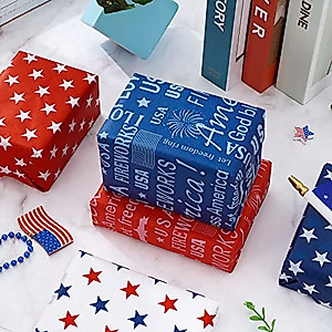 Whaline 120 Pcs Patriotic Tissue Paper Blue Red White Stars Stripe Wrapping Paper 4th of July Art Tissue Paper Art Crafts for DIY Gift Packaging Independence Day Party Decorations, 14x20 inch