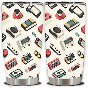 FOCIUZTA Retro Gaming Pattern Tumbler with lid, Travel Coffee Cup, Ideal for Easter, Gaming Enthusiast, Mother Day, and birthday gifts