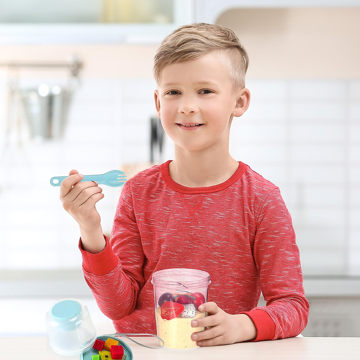 Mifoci 8 Pcs 26 oz Portable Cereal Cup Overnight Oats Container with Lid and Spoon for Yogurt Salad Fruit Oatmeal Cereal Overnight Oats Breakfast Vegetable Snack Cup, Blue