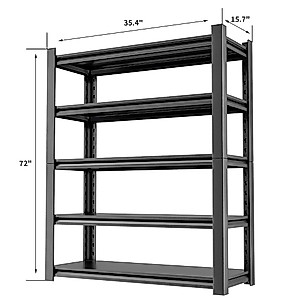 OLLRRACT Storage Shelves Garage Shelving Heavy Duty - 72''H Garage Shelves Adjustable 5 Tier Metal Shelving Unit Storage Rack Shelving Industrial Utility Shelf 16" D x36 W x72 H（2 Pieces）