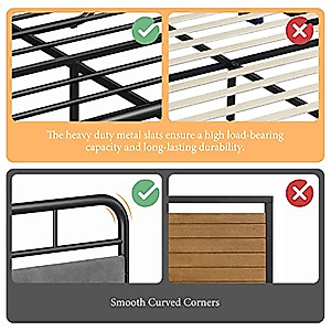 Yaheetech Queen Size Bed Frame, Heavy Duty Metal Platform Bed with Curved Upholstered Headboard, 8.7 Inch Under-Bed Storage/Steel Slat Support/Noise Free/No Box Spring Needed/Easy Assembly/Dark Grey