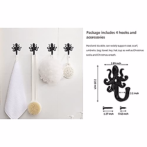 MUMIAO 5 Pack Coat Hooks Wall Storage Hooks – Decorative Wall Mounted Hooks Rustic Metal Clothing Hanger for Hanging Coats, Scarves, Bags, Purses, Backpacks Home Decor (Black Octopus)