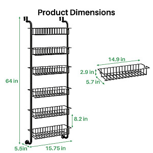 Over the Door Pantry Organizer - 6 Tier Pantry Door Spice Rack Organizer, Metal Over Door Organization Pantry Organizer and Storage Kitchen