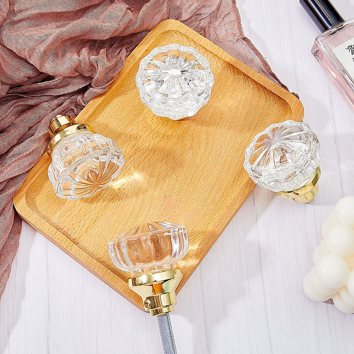 Amylove 2 Set Glass Door Knobs Mortise Style Fluted Crystal Antique Door Knobs with Spindle Antique Doorknobs for Home Interior(Gold,Basic)