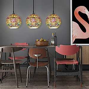 FRIDEKO HOME Industrial Modern 3D Colourfull Glass Pendant Light 7.9 inches Firework Globe Ball Style Hanging Lamp Creative Lighting Fixture for Island Kitchen Dining Room use E26 Bulb