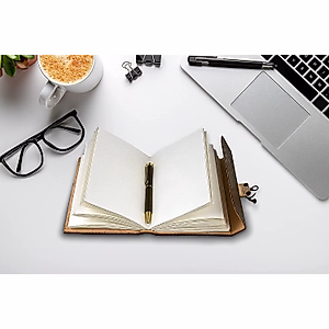 Antique Leather Journal, Leather Bound Writing pad, Blue Stone Embossed Blank Unlined Paper Notebook for Travel, Office, Thoughts, Sketching with Clasp, Vintage Gift for Men and Women Brown 7X5 Inches