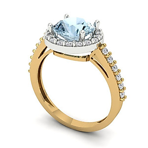 Clara Pucci 2.5 ct Round Cut Solitaire W/Accent Halo Natural Aquamarine Wedding Statement Bridal ring 18K Yellow & White Gold Size 11
