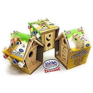 Matty's Toy Stop Paint Your Own Small Wooden Birdhouses (Includes Paints & Brushes) Gift Set Bundle - 3 Pack