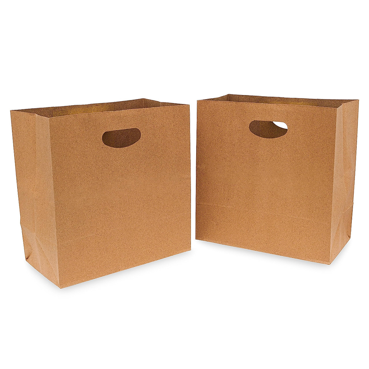 Prime Line Packaging Brown Paper Bags with Die Cut Handles for Food To Go, Bread, Take Out Goodie, Restaurant, Small Business, Bulk, 11x6x11, 100 Pack