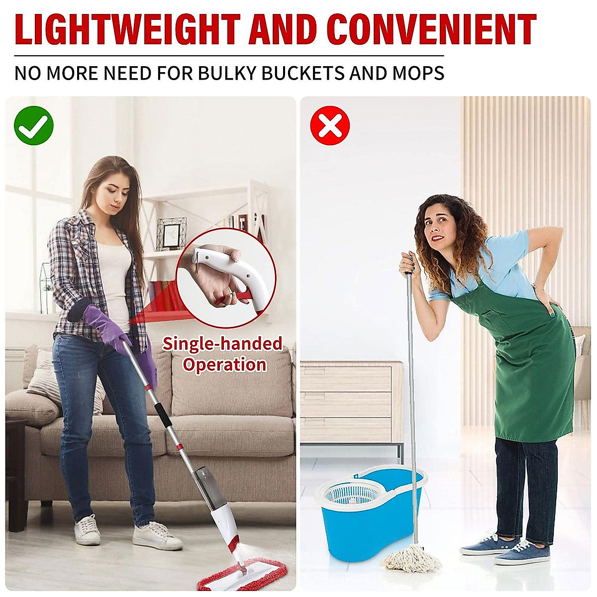 Spray Mops for Floor Cleaning, Microfiber Spray Cleaning Mop Kit with 3 Reusable Washable Pads 700ML Refillable Bottle and Scrubber Flat Mop with 360 Degree Swivel Head for Hardwood Laminate (Red)