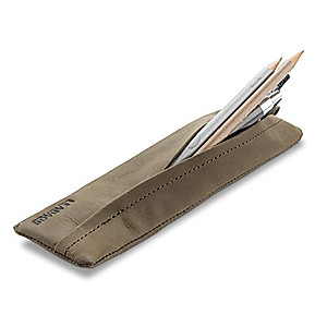 LEABAGS Leather Pencil Case - Genuine Leather Pencil Pouch Fort Vaux - Pen Case for Adults Men Women Work University Olive Green