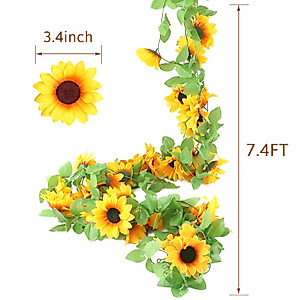 DomeStar 4 Pack Artificial Sunflower Garlands 29 FT Silk Sunflower Vines with Green Leaves, Hanging Flowers Garland for Sunflower Theme Party Fall Wedding Home Decorations