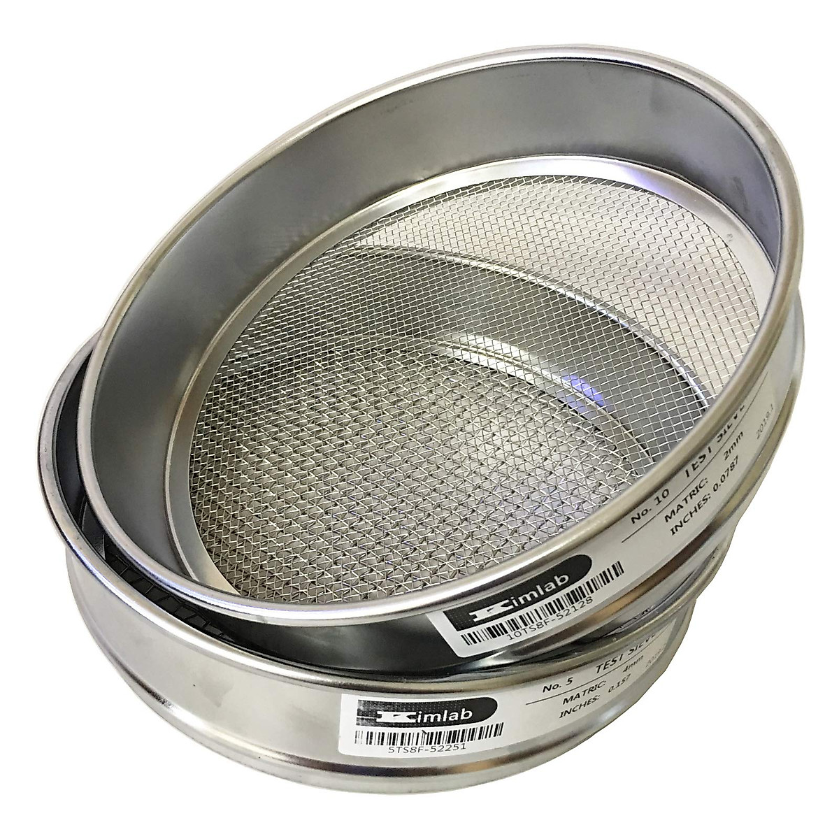 KimLab Economy 8 Pcs Test Sieve with Lid and Pan,#5,#10,#35,#60,#120,#230 Mesh Size,304 Stainless Steel Wire Cloth, 8" Diameter