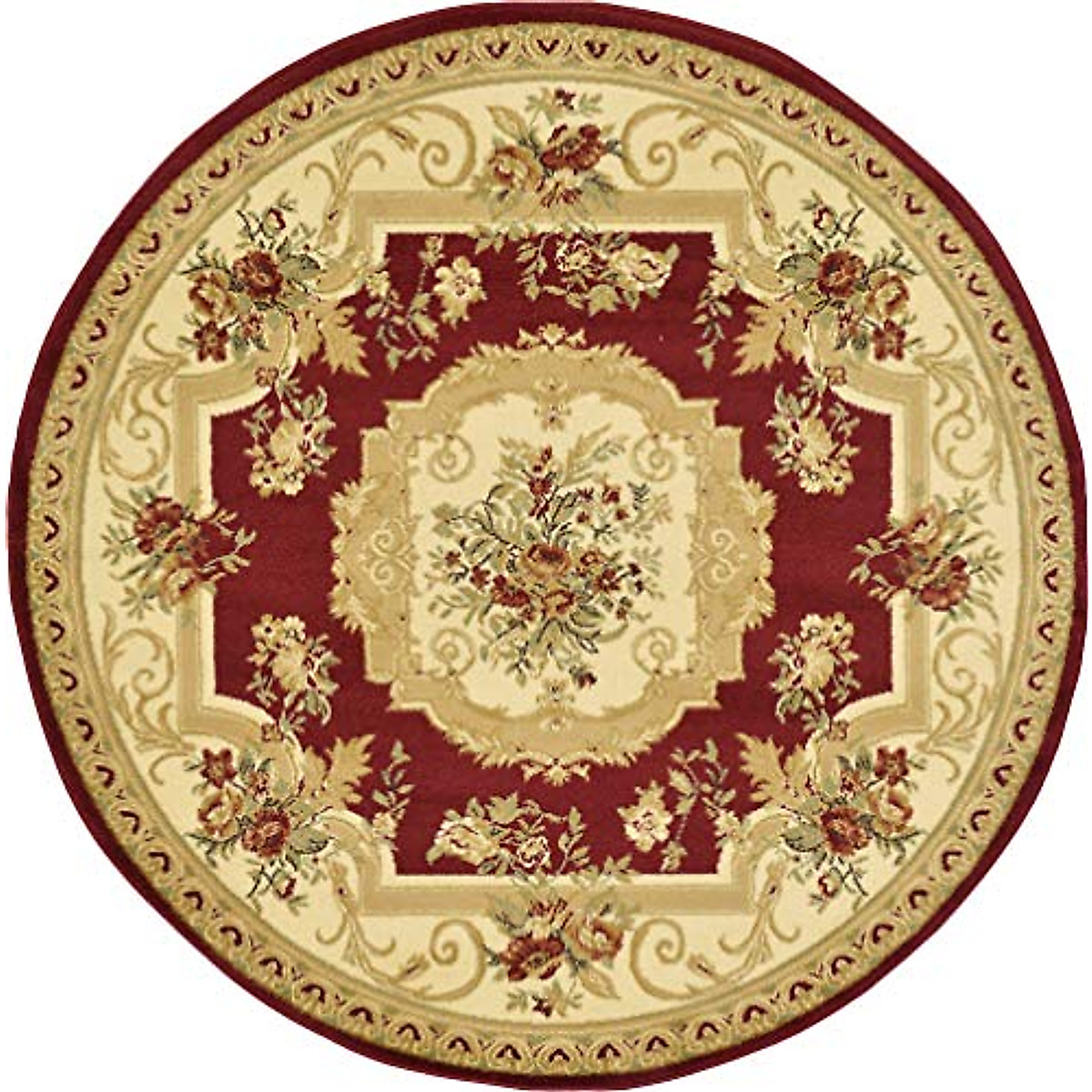 Unique Loom Versailles Collection Traditional Classic Floral Motif Area Rug (6 ft Round, Burgundy/ Ivory)