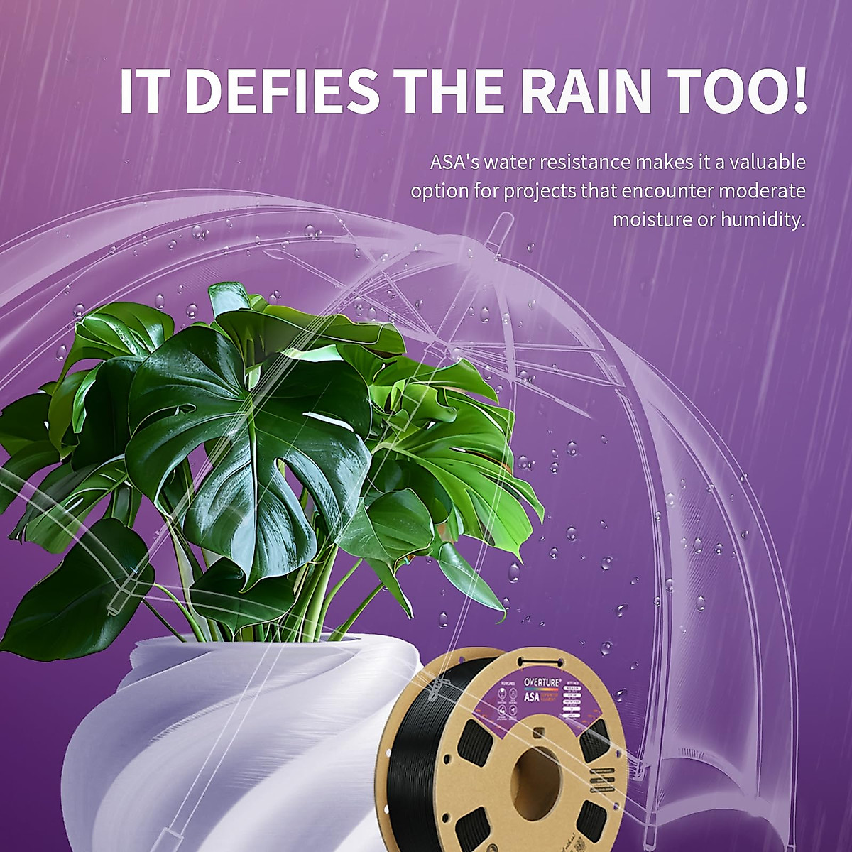 OVERTURE ASA Filament 1.75mm, 1kg Spool (2.2lbs) 3D Printer Filament, Premium Anti-UV, ASA Filament Perfect for Printing Outdoor Functional Parts, Dimensional Accuracy +/- 0.02 mm (White)