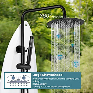 gotonovo Matte Black Outdoor Shower Fixture SUS304 System Combo Set Rainfall Single Handle High Pressure Hand Spray Wall Mount 2 Dual Function Stainless Steel