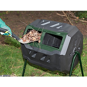 Exaco Trading Company Exaco Mr.Spin Compost Tumbler - 160 Liters / 43 Gallon, Dual Chamber Composter On Two-Leg Stand,Green/Black