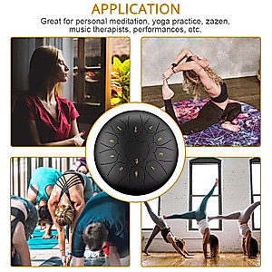 Steel Tongue Drum, CEOMO 11 Notes 10 Inch Percussion Instrument, D Key Tongue Drum For Kids And Adults Meditation Drum Musical Education Mind Healing Yoga Black