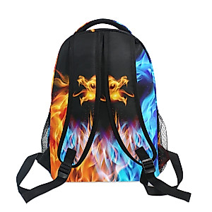 Custom Blue And Red Fiery Dragons School Backpack Personalized Your Name Text Bookbag for Boys Girls Teens Casual Travel Bag Computer Laptop Daypack