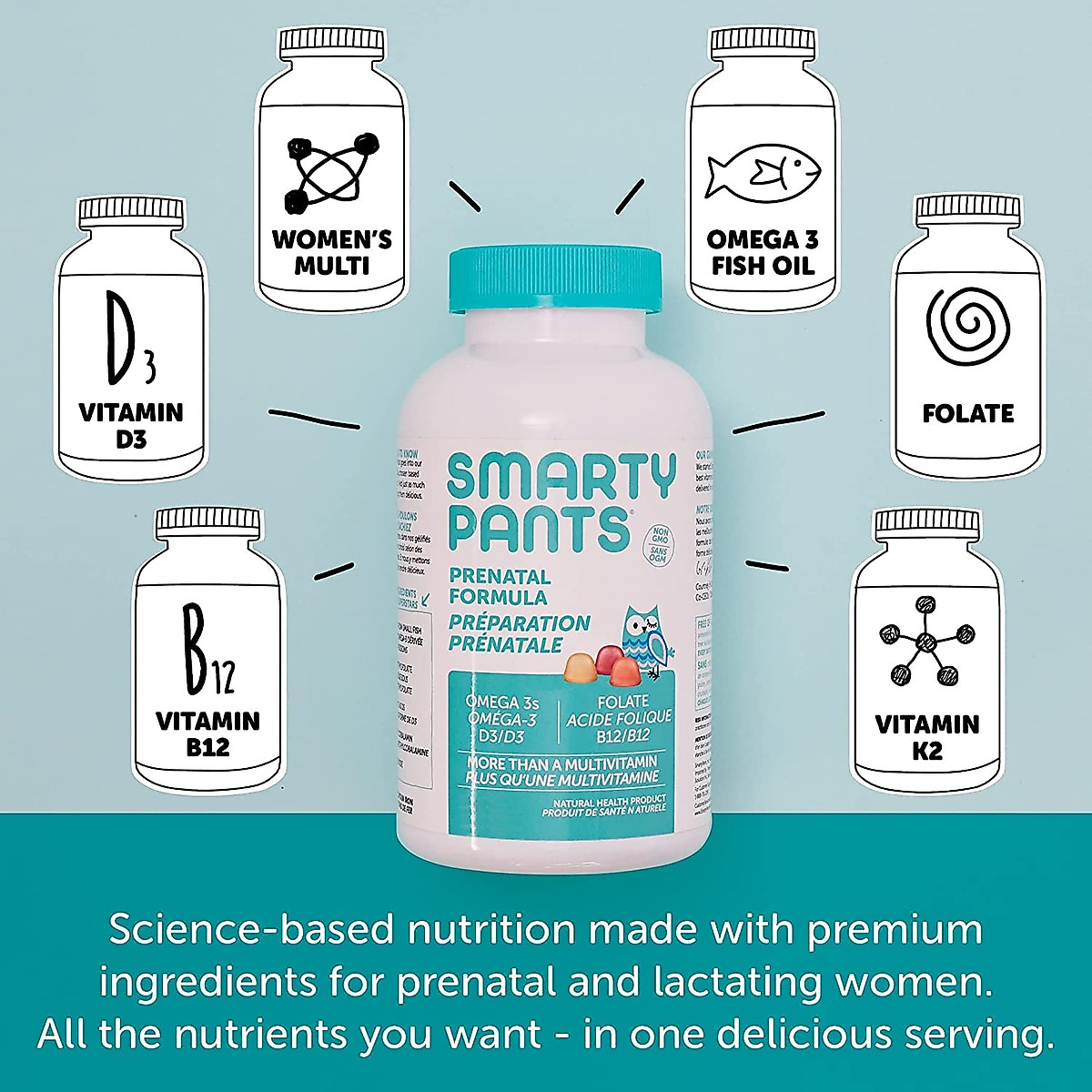 SmartyPants Prenatal Vitamins for Women with DHA and Folate - Daily Gummy Multivitamin: Vitamin C, B12, D3, Zinc for Immunity & Omega 3 Fish Oil, 120 Count (30 Day Supply)
