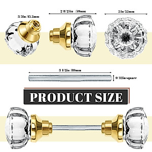 Amylove 2 Set Glass Door Knobs Mortise Style Fluted Crystal Antique Door Knobs with Spindle Antique Doorknobs for Home Interior(Gold,Basic)