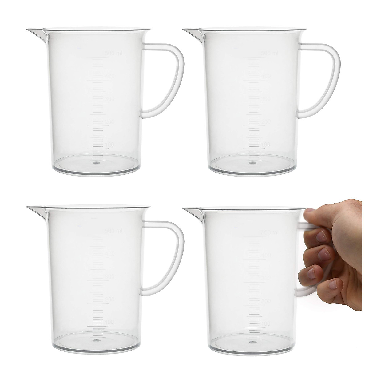 hBARSCI Premium Polypropylene Beaker Mugs, Laboratory Quality Plastic, 16.9oz (500mL) Capacity - Pack of 4 Mugs - Dishwasher and Microwave Safe