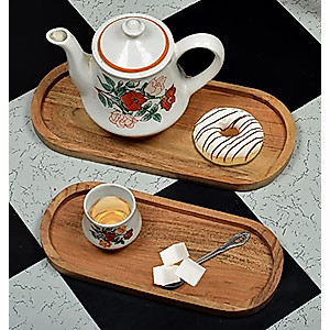 Samhita Acacia Oval Wood Tray Platters for Serving Food, Dishes Dinner Plates for Party Entertaining Appetizer