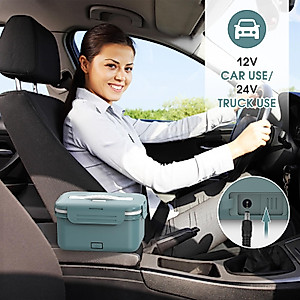 Carsolt Electric Lunch Box Food Heater Upgrade 3 in 1 Portable Food Warmer 60-100W Leakproof Heated Lunch Box for Adults Car/Truck/Office with 1.8L SS Container Fork Spoon Carry Bag, 12V/24V/110V