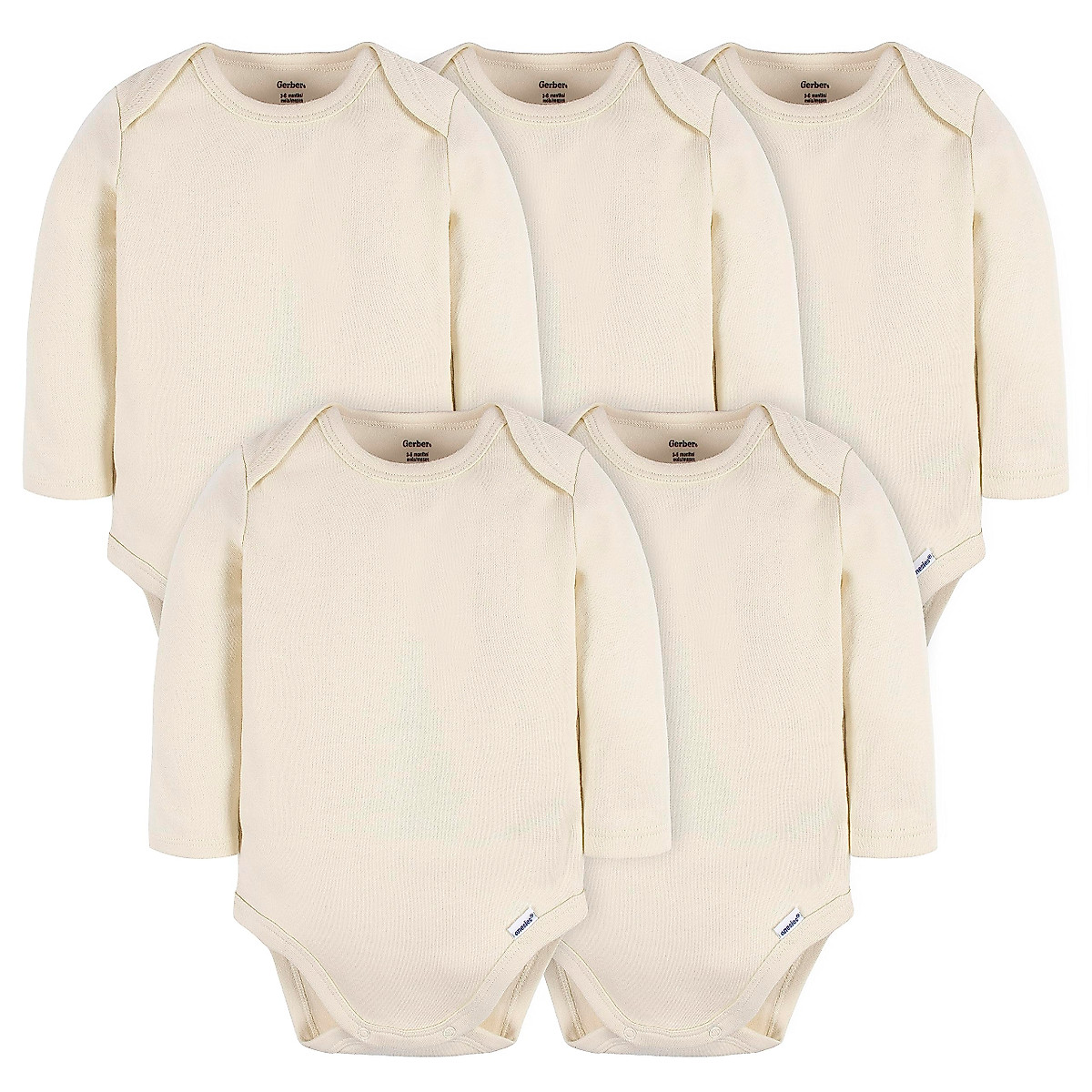 Gerber Unisex Baby Long Sleeve Solid Onesies Multi-Pack Interlock 180 GSM, Natural