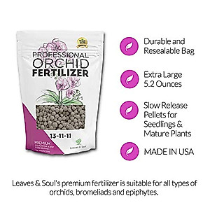 Leaves and Soul Orchid Fertilizer Pellets |13-11-11 Slow Release Pellets for Seedlings and Mature Plants | Multi-Purpose Blend & Gardening Supplies, No Fillers | 5.2 oz Resealable Packaging
