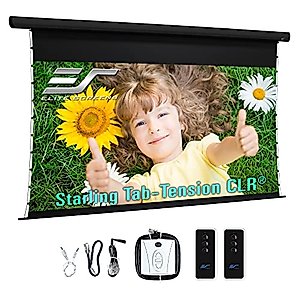 Elite Screens Starling Tab-Tension CLR, 101" Diag. 16:9, Ultra-Short Throw Ceiling Ambient Light Rejecting (CLR/ALR) Electric Wall/Ceiling Retractable Projector Screen, Black Casing, STT101UH-CLR