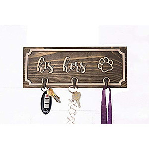 Handmade Wood Leash and Key Holder - Custom Personalized His and Hers, Pawprint