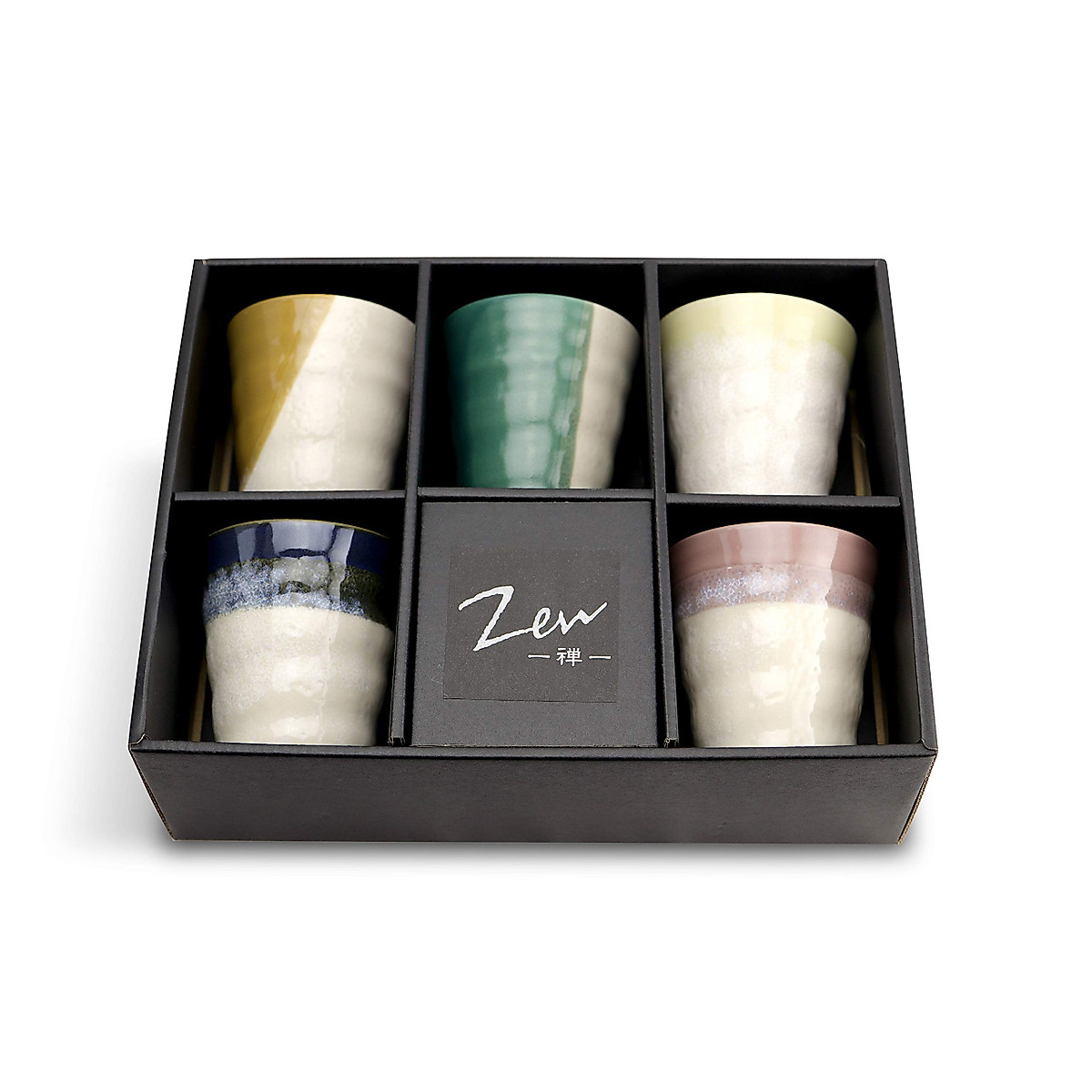 Hinomaru Collection Authentic Japanese Minoyaki Porcelain Tea Cups Set of 5 Traditional Earthenware Glazed Decorative Sushi Teacups Made in Japan