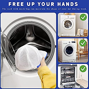 2 Pack Hat Washer for Washing Machine, Hat Cleaner for Baseball Caps Washing Cage with Laundry Bag, Hat Holder for Washing Machine, Hat Protector Rack Hat Shaper (Sapphire-2pcs)