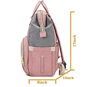 Dokoclub Diaper Bag Backpack, Multifunction Baby Bags, Large Capacity Nappy Changing Bags, Waterproof Travel Backpack,Stylish Durable, Hooks and Changepad, Pink Grey