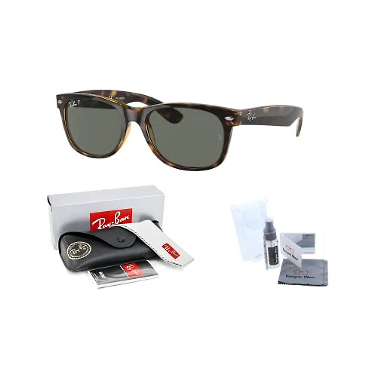 Ray-Ban RB2132 NEW WAYFARER Sunglasses for Men for Women + BUNDLE with Designer iWear Eyewear Kit (Tortoise/Polar Green Polarized)