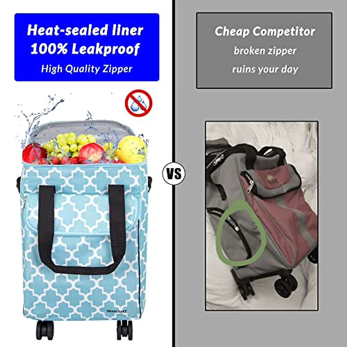 dbest products Ultra Compact Cooler Smart Cart 360 Insulated Collapsible Rolling Tailgate BBQ Beach, Moroccan Tile
