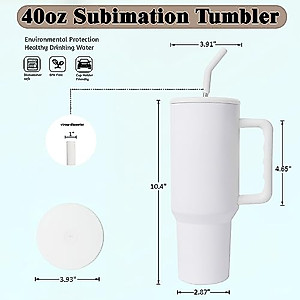 Towsnails 40oz sublimation tumbler with Handle | Leak-proof Lid and Straw | Insulated Coffee Mug Stainless Steel Travel Mug | Modern Insulated Tumblers Cupholder Friendly (2PACK/ White