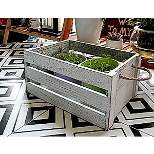 SLPR Wooden Crates for Decoration and Storage (Set of 3, Rope Handles): Rustic White Wood Crate Boxes for Display, Small Distressed Farm Bin, Prop Boxes for Photography, Craft Storage