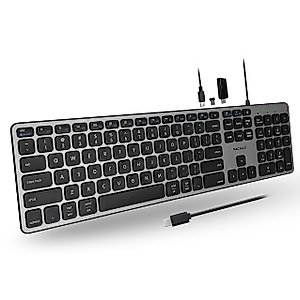 Macally Premium Wired USB C Keyboard with USB Ports - Connect Up to 3 Devices - (2X USB-A |1x USB-C Ports) - Wired Keyboard for Mac Mini/Pro, iMac, Macbook, iPad, and PC - Full Size Type-C Keyboard