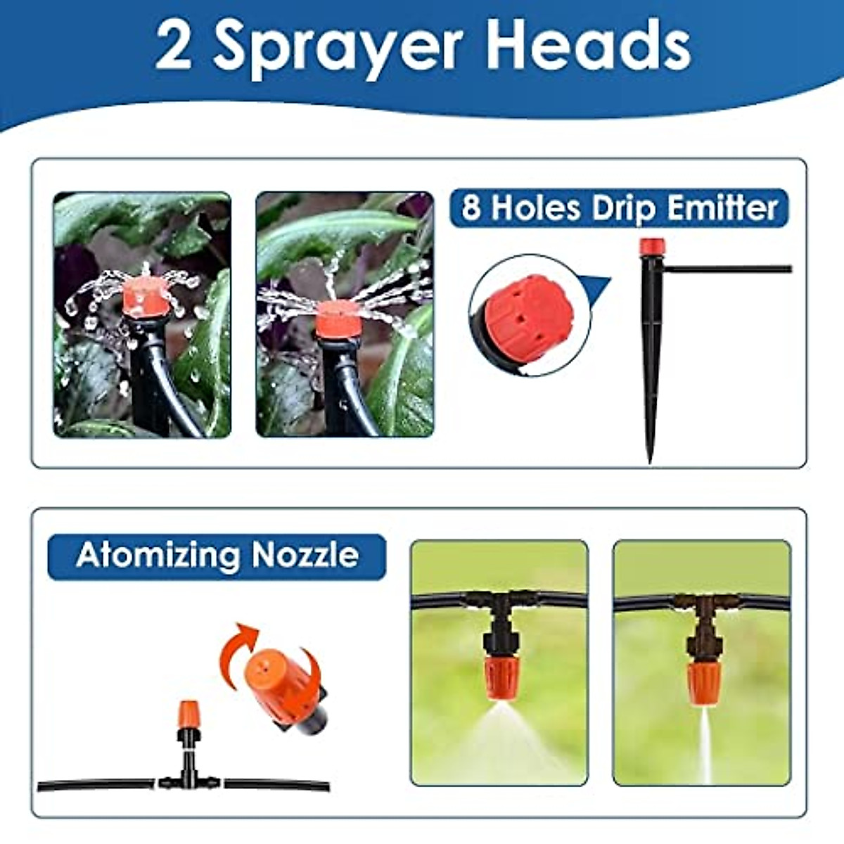 2023 New Upgrade Drip Irrigation Kit, 66FT/20M Garden Watering System, Greenhouse Patio Automatic Irrigation Kits with Double-way Brass Threaded Connector & 2PCS Switch Valve for Easy Install Control - 1/4 inch Tube