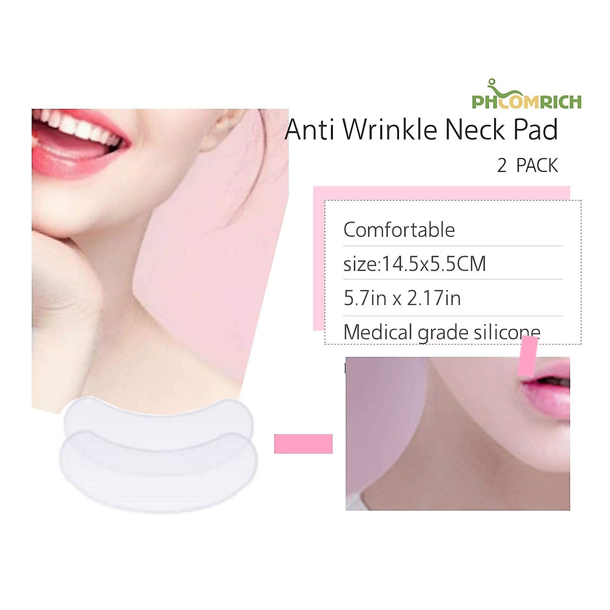 PHCOMRICH Neck wrinkle patches x 2，Anti-aging Advanced skin firming Treatment and Prevention - silicone wrinkle patches reusable (16 day supply).