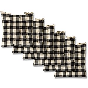 Sweet Home Collection Chair Cushion Seat Pads Indoor/Outdoor Printed Tufted Design Soft and Comfortable Covers for Dining Rooms Patio with Ties for Non Slip, 6 Count (Pack of 1), Buffalo Check Black